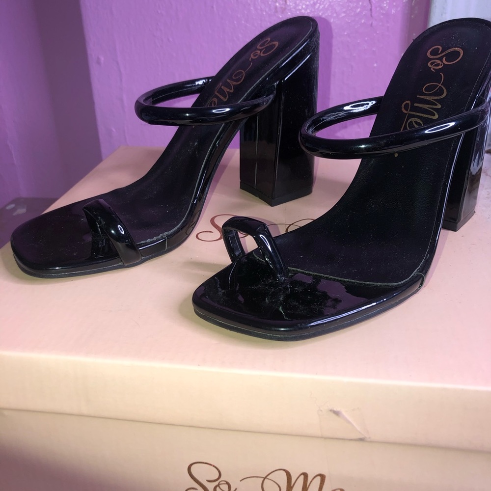 Jet Black Block Heels - Gem